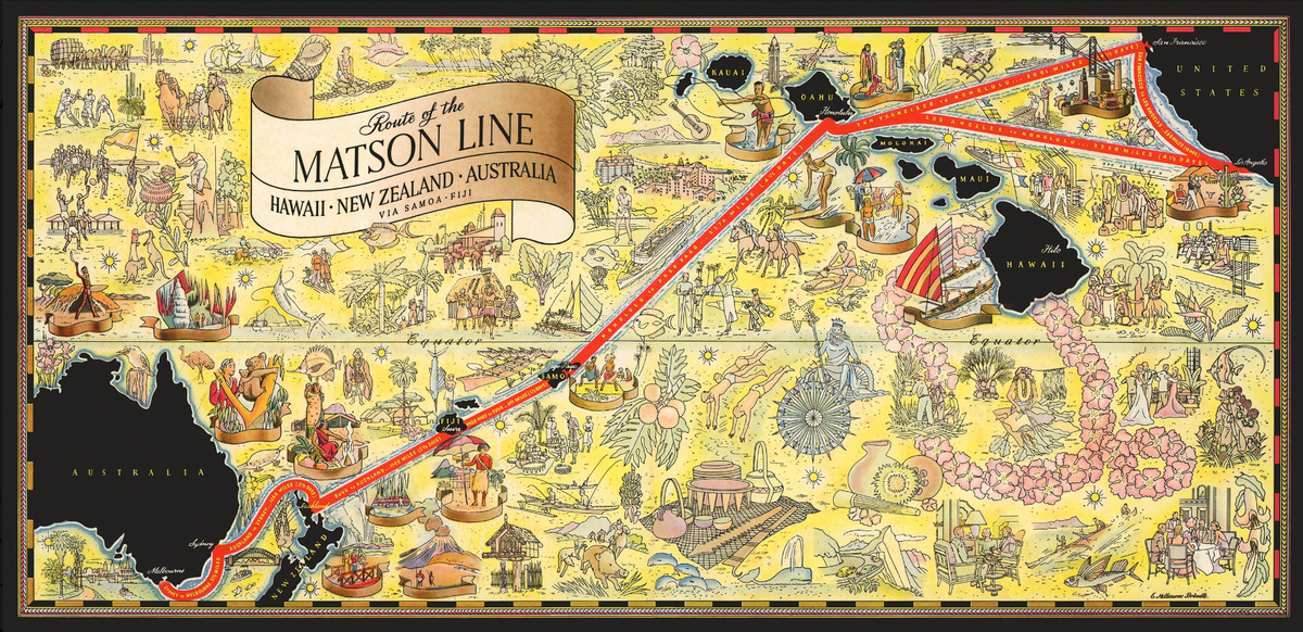 Route of the Matson Line, Illustrated Map, 1930s